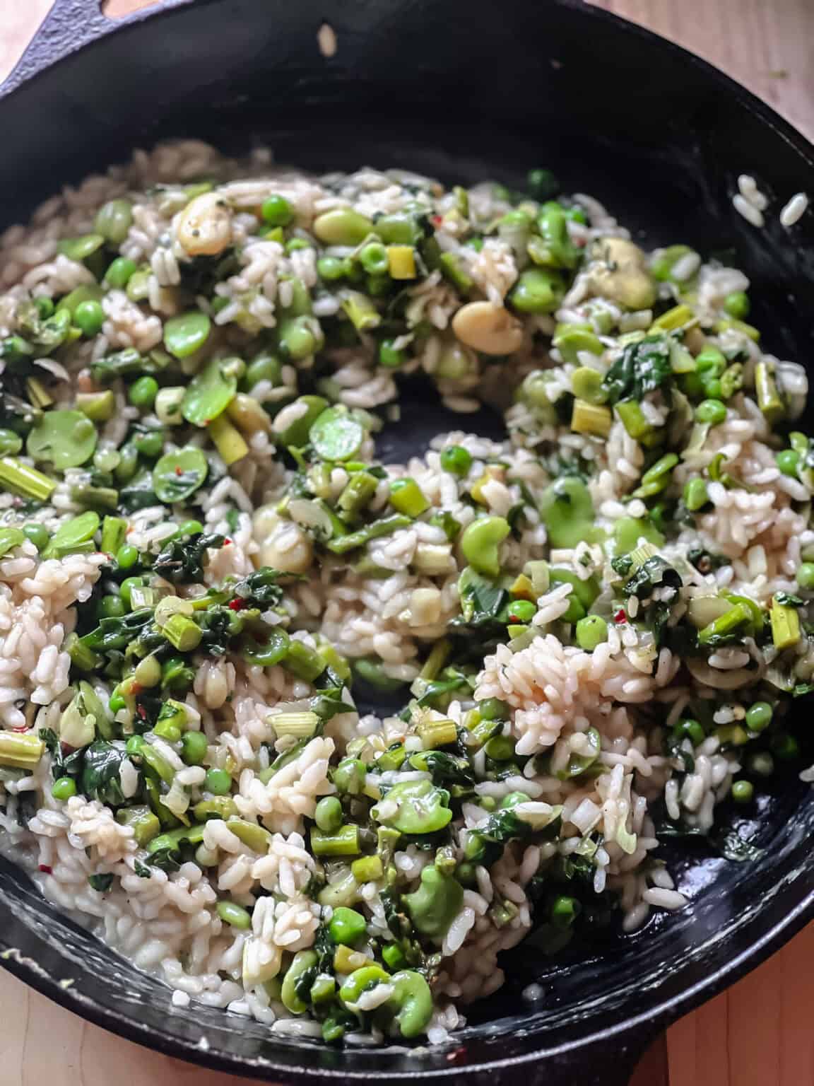 Easy Dairy Free Vegan Asparagus and Greens Risotto - Cooking With Our CSA